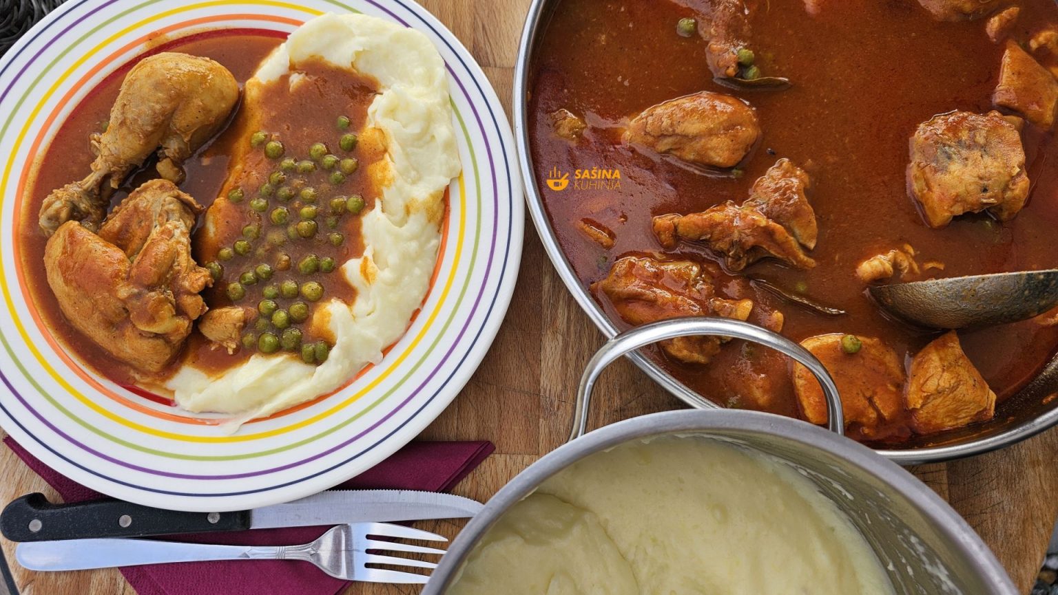 Sašina kuhinja | Piletina u umaku sa graškom i pire krumpir recept ...